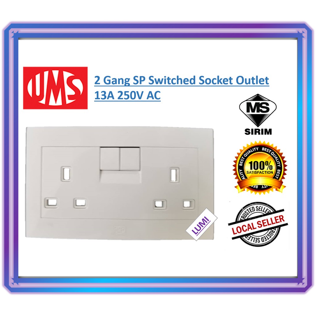 UMS 2 Gang SP Switched Socket Outlet 13A 250V AC Sirim | Shopee Malaysia