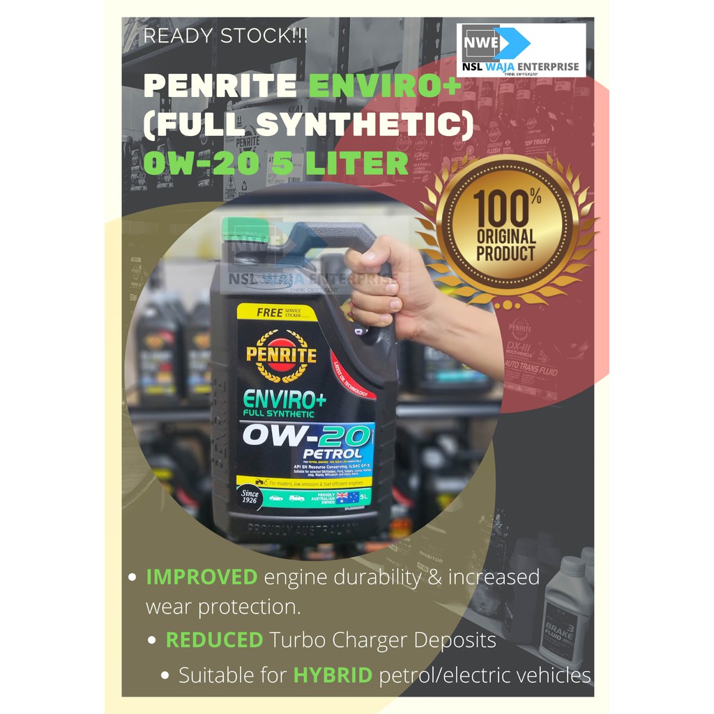 PENRITE 0w20 5L ENVIRO+ FULL SYNTHETIC ENGINE OIL PENRITE PETROL ...