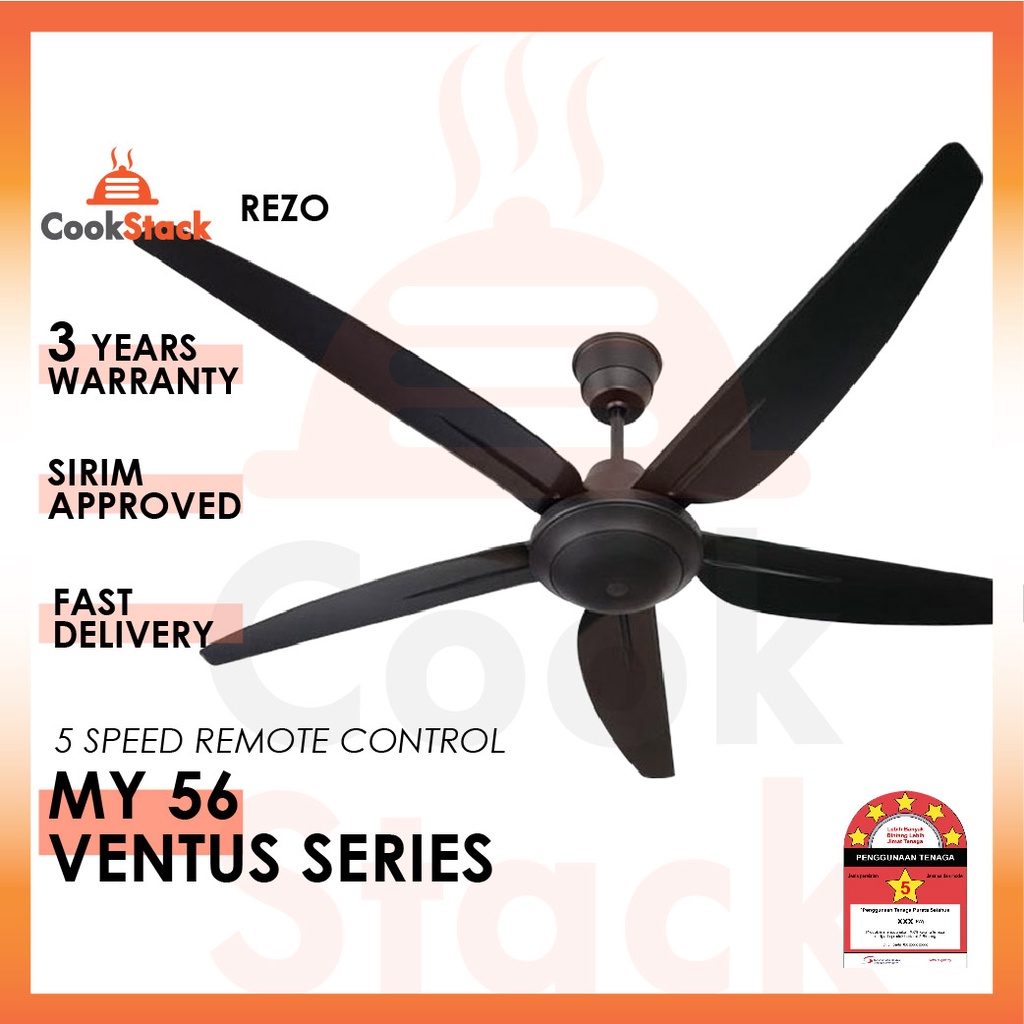 CS_ SIRIM REZO Fan VENTUS MY56 Ceiling 56" AC Motor Remote Control 5 ...
