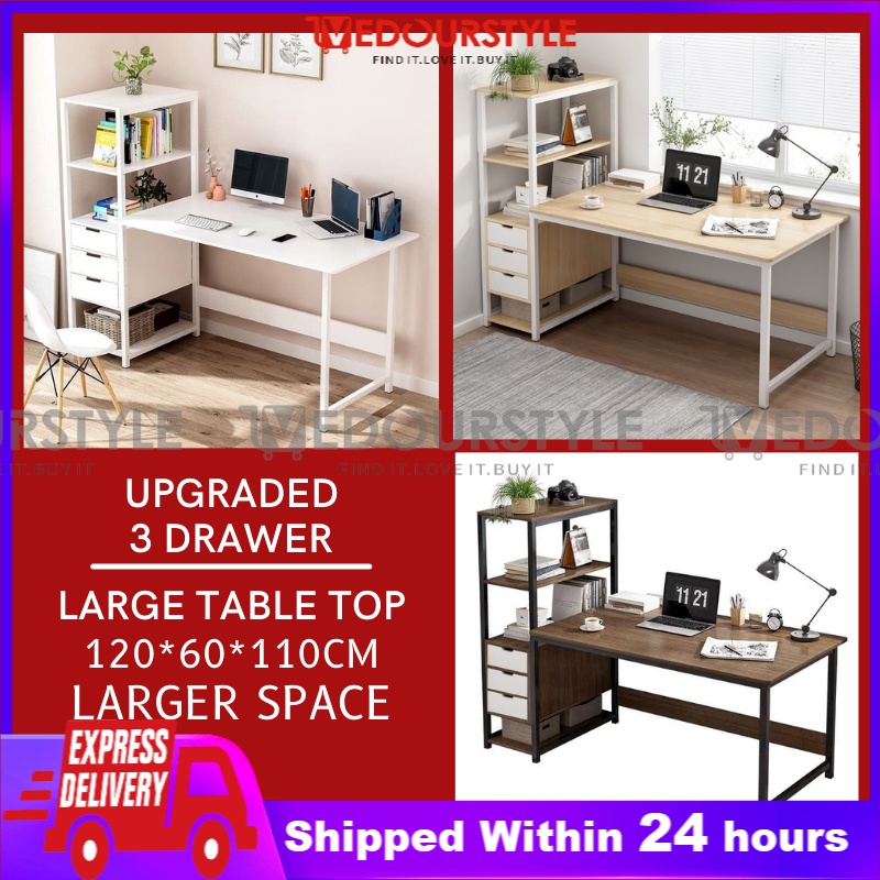 Vedourstyle 120x60 Drawer Office Table Computer Laptop Desk Study Table ...