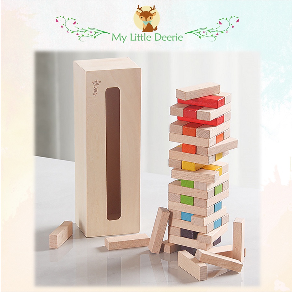 Premium Wooden Rainbow Stacking Tower 54 Pcs Building Blocks Children ...