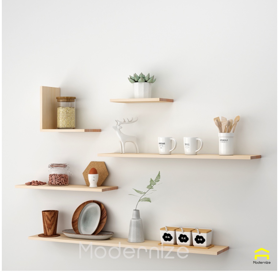 Wooden Wall Hanging Shelf Rack Pine Wood / Papan Rak Dinding (2pcs ...