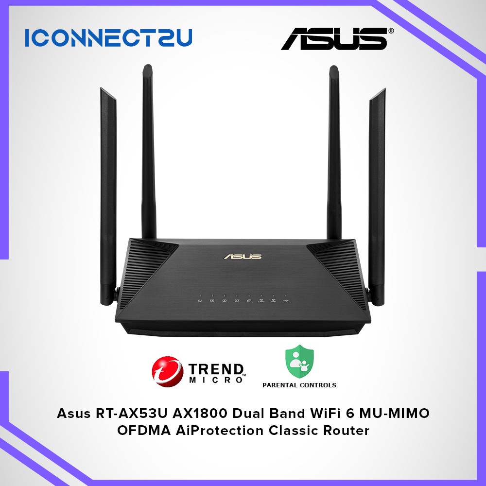 Asus AX1800 RT-AX53U Dual Band WiFi 6 MU-MIMO OFDMA AiProtection ...