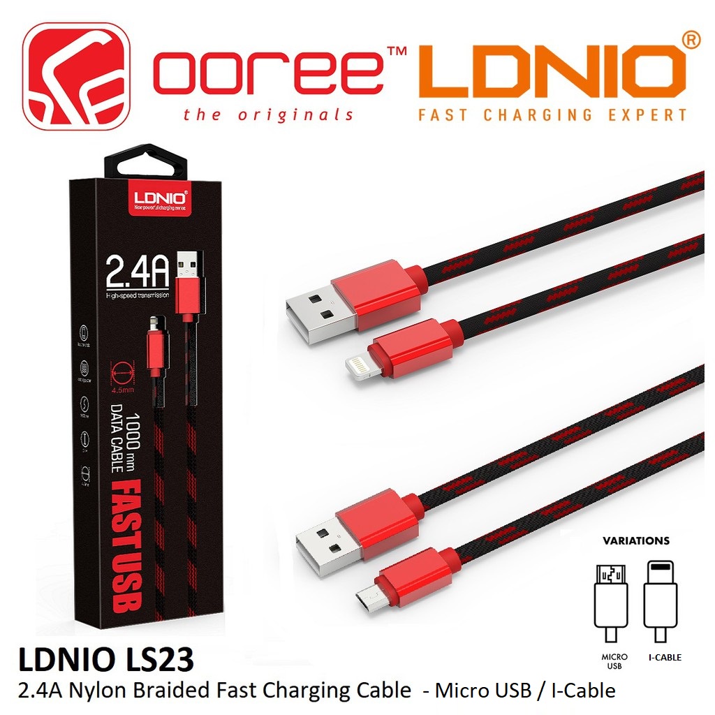 LDNIO LS-23 I-CABLE / MICRO SAMSUNG 2.4A HIGH SPEED FAST CHARGE USB CABLE - 1 METER | Shopee ...