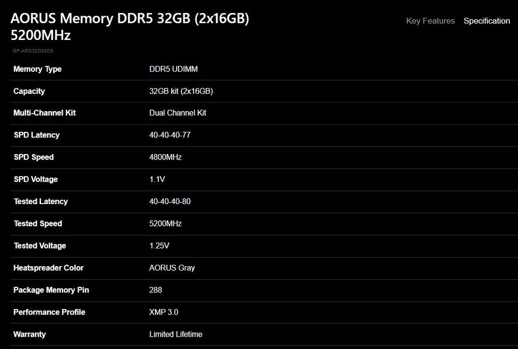 GIGABYTE AORUS DDR5 LONGDIMM / PC GAMING RAM ( 16GB*2 ) ( 5200MHZ CL40 ...