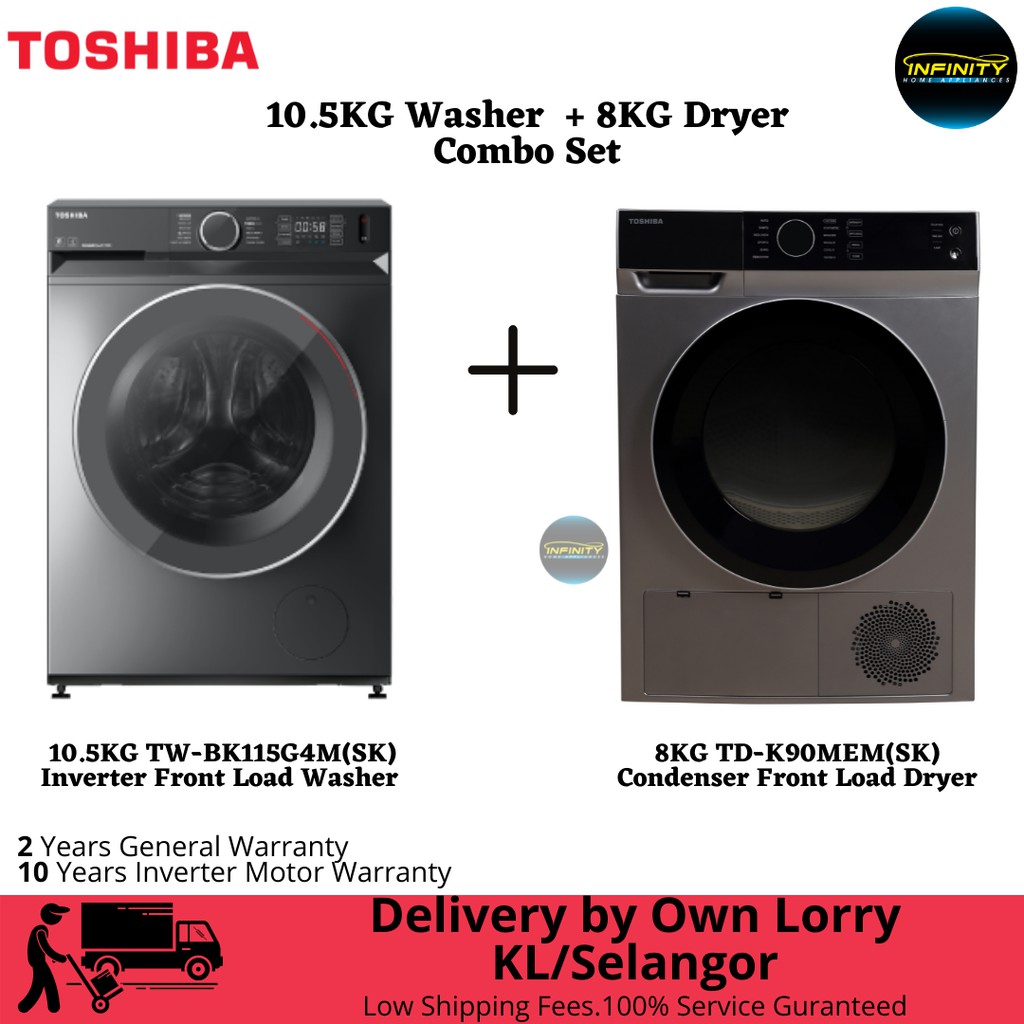 Toshiba 10.5KG Inverter Front Load Washer TW-BK115G4M(SK) Dryer Combo | Shopee Malaysia