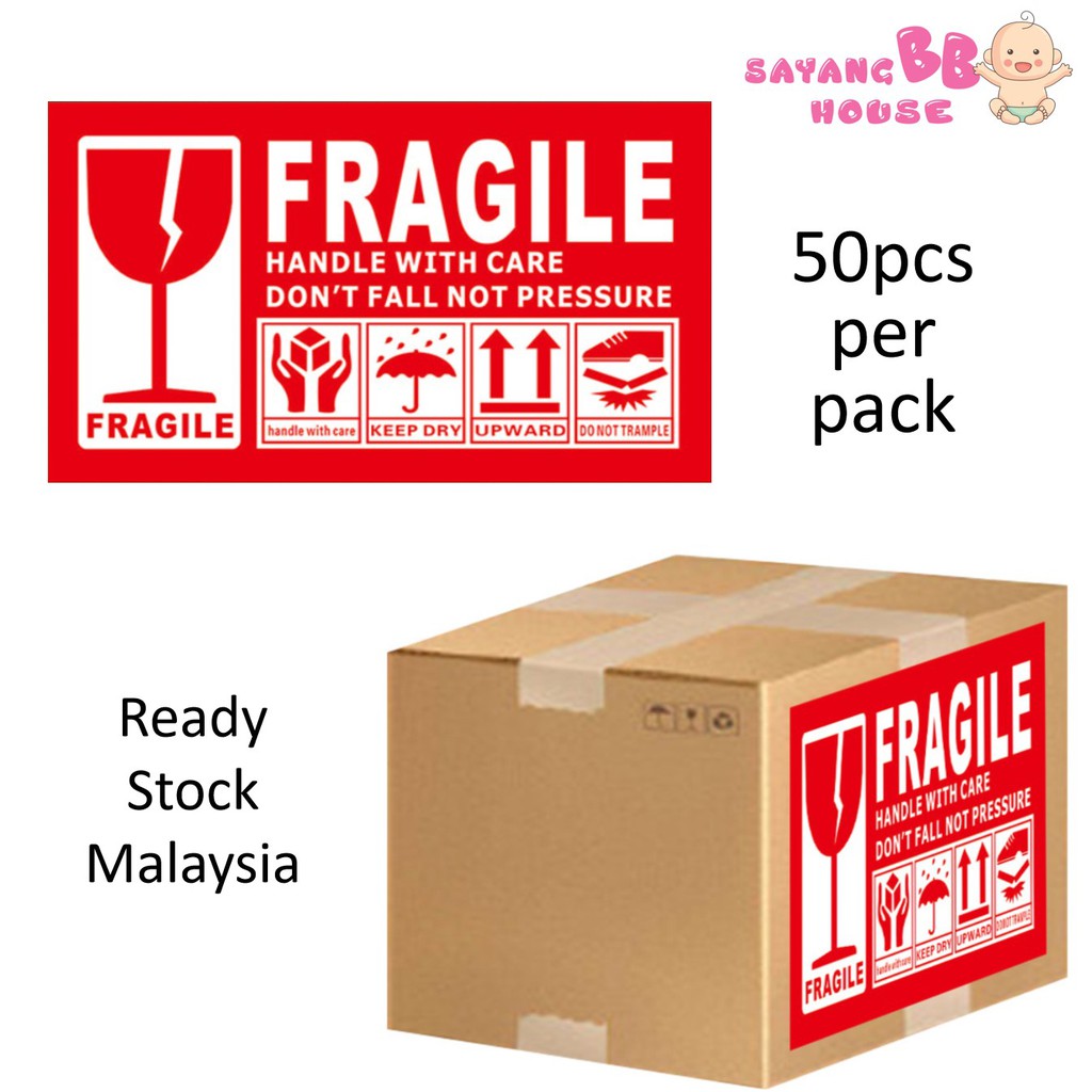 🔥M'sia Ready Stock 🔥50pcs 9cm x 5cm Fragile Sticker Stiker Mudah Pecah ...