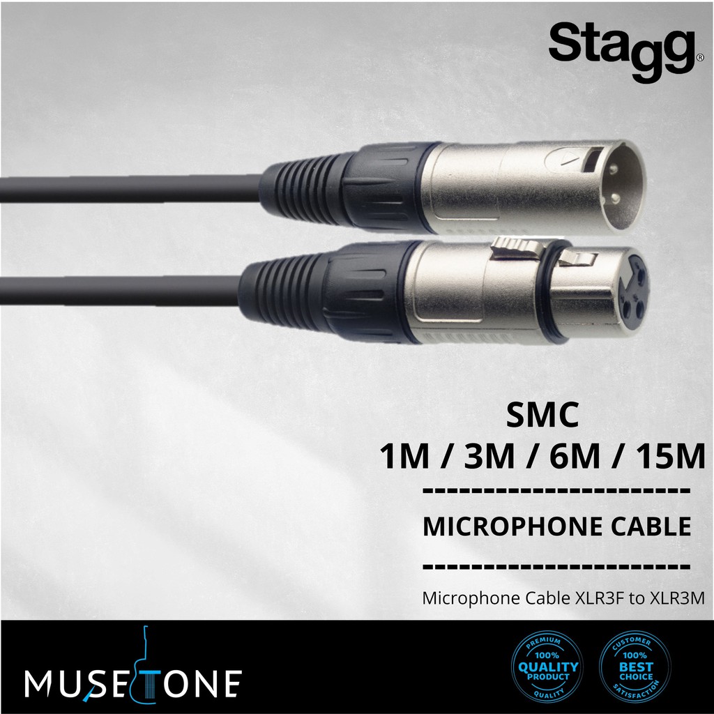Stagg Microphone Cable XLR to XLR Black 1 Meter / 3 Meter / 6 Meter ...