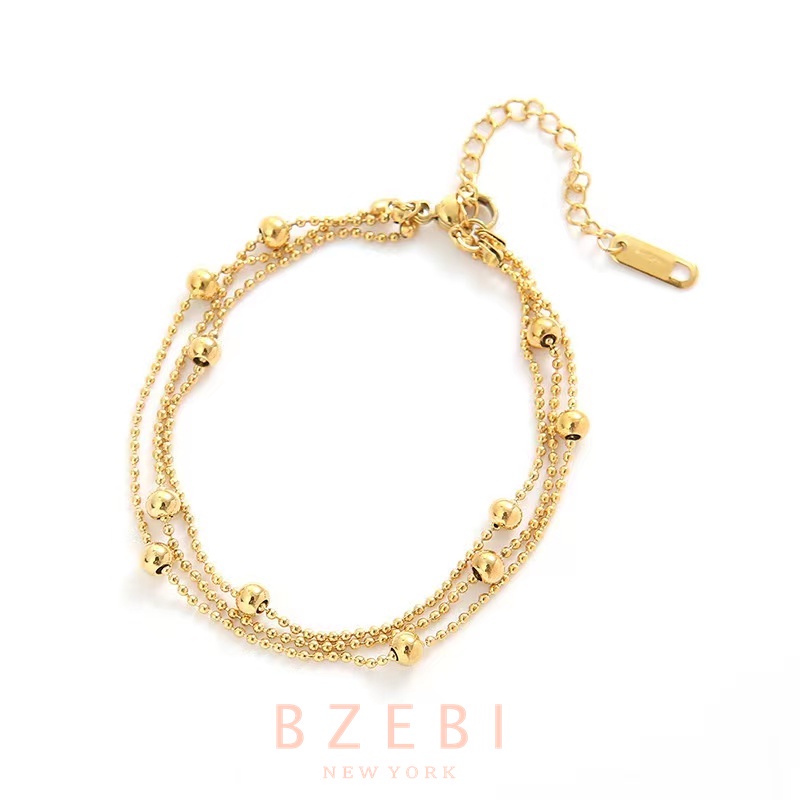 BZEBI Beaded Charm Bracelet 18k Gold Titanium Steel Anti-rust Korean ...