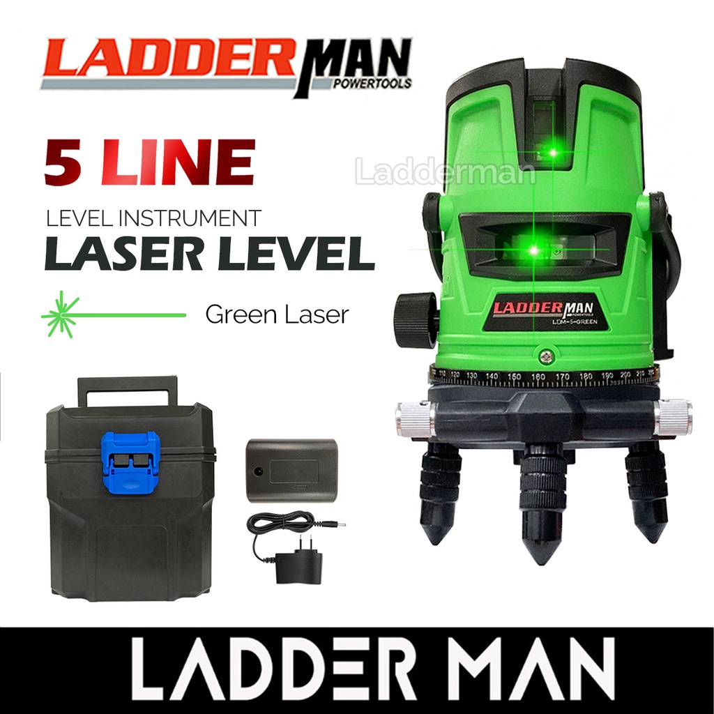 LADDERMAN LDM-5-GREEN 5 Lines 6 Point Adjustable Laser Level 360 ...