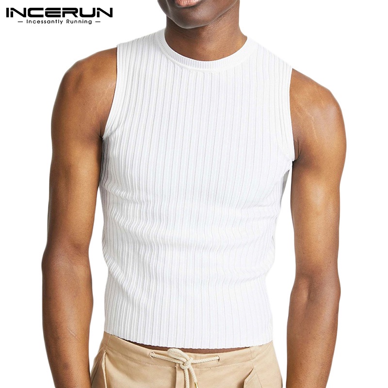 INCERUN Men's Summer Sleeveless Plain Round Neck Slim Fit Sports Tank ...