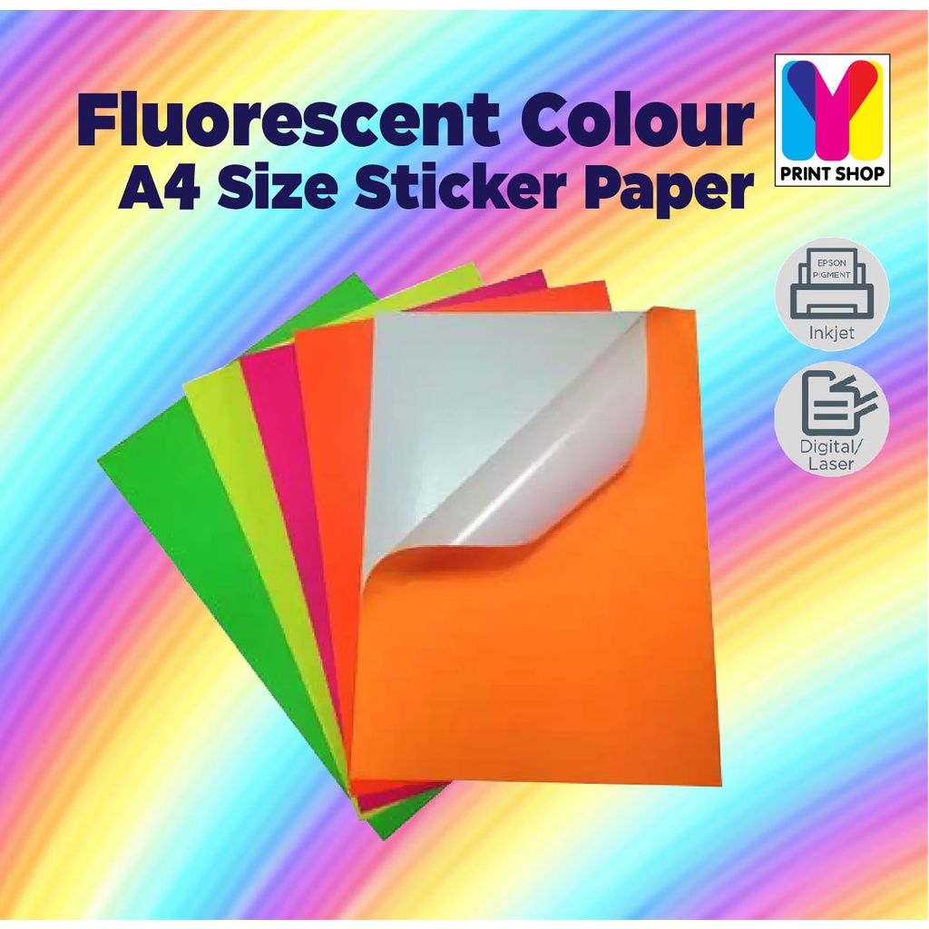 10pcs Fluorescent Colour A4 Size Sticker paper Labels Sheet Paper ...