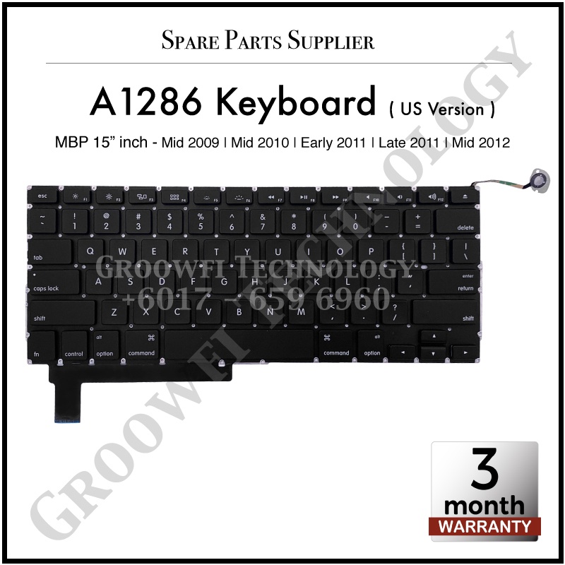 Keyboard Replacement for A1286 MBP Pro 15-inch 2009 2010 2011 2012 (US ...