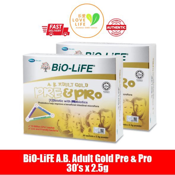 BiO-LiFE A. B. Adult Gold Pre & Pro (Prebiotcs probiotics) 30 sachet 2 ...