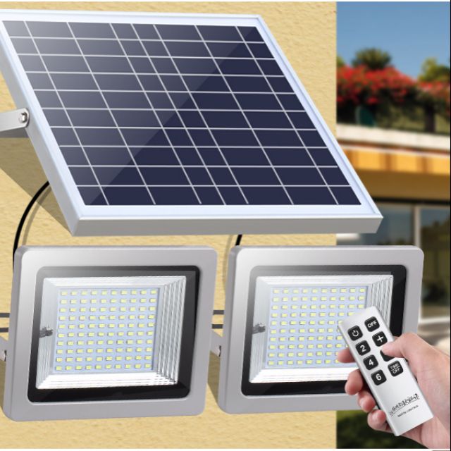 100WATT SPOTLIGHT SOLAR LAMP 1 SOLAR PANEL FOR 2 LAMP USING REMOTE AUTO ...