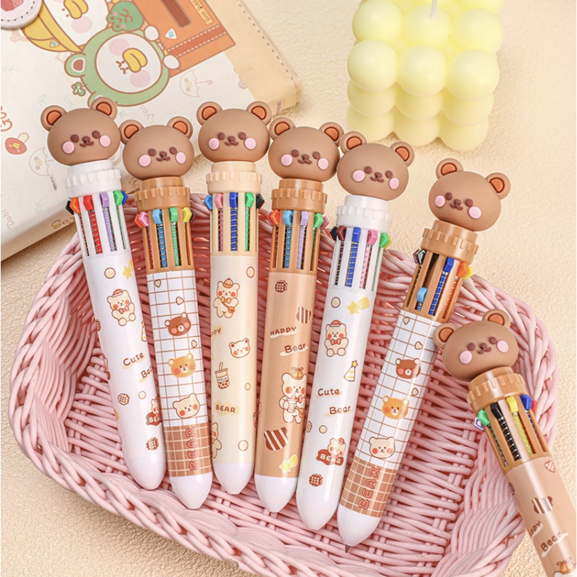 Pens 10 Colors Cartoon Bear Motif Colorful Pens / Pens 10 Colors Shape ...