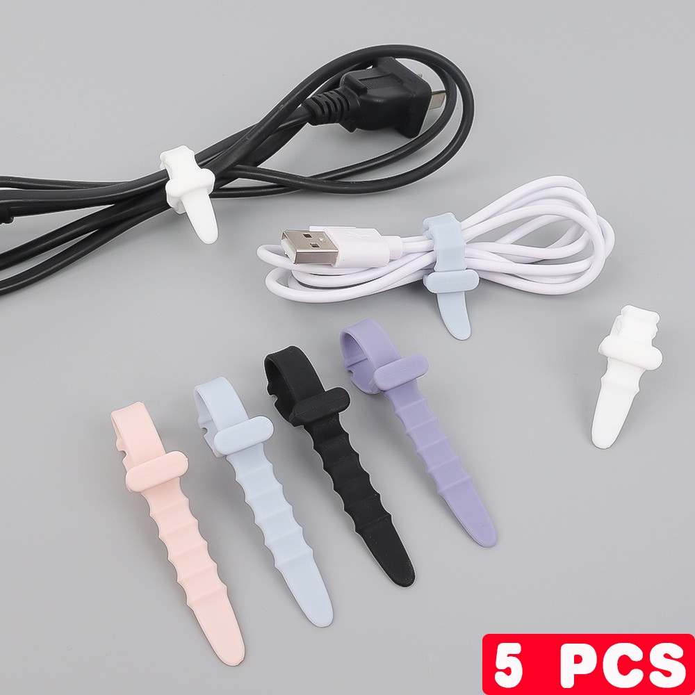5 Pcs Candy Color Fishbone Silicone Cable Organizer Anti-Lost Soft ...