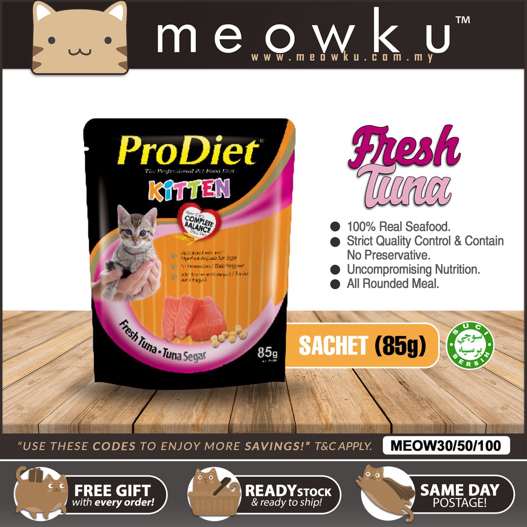 PRODIET® KITTEN FRESH TUNA 85g Wet Cat Food Sachet Pouch For Kitten ...