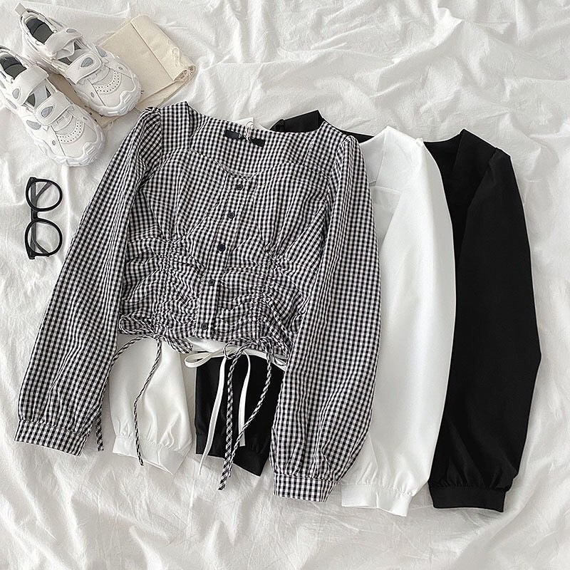 Sweet Top Blouse Cropped Premium Korean Style Fit L Fashion Tops for ...