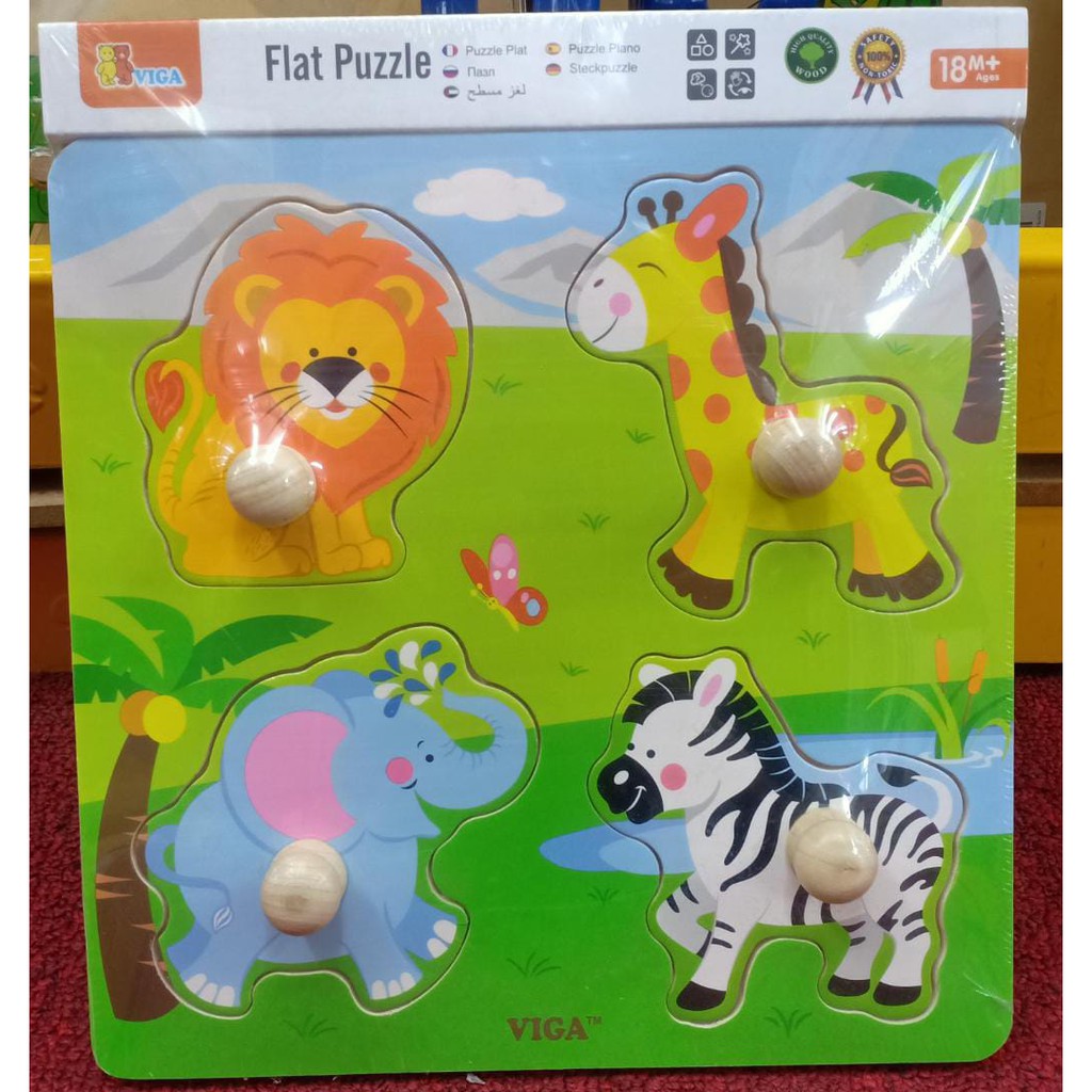 Wooden Big Knob Puzzle Wild Animal | Shopee Malaysia