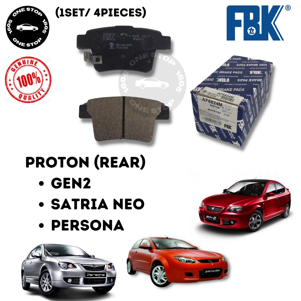 PROTON GEN2 PERSONA & SATRIA NEO FBK REAR DISC BRAKE PAD (AF6824M ...