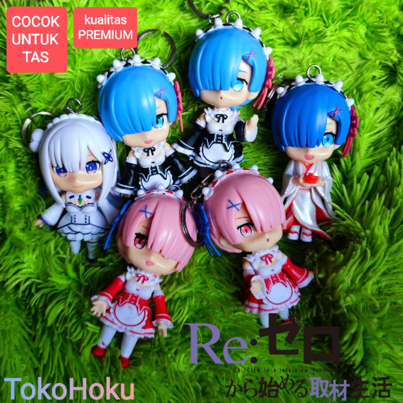 GANTUNGAN Re Zero Rezero Keychain Re:Zero Action Figure Ram Rem Emilia ...