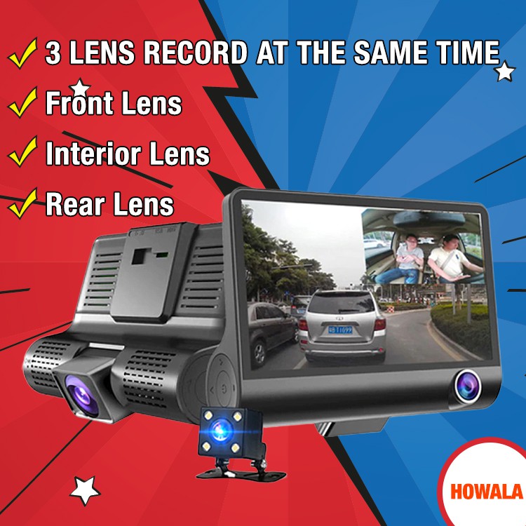 GOQ D90 - 3 Camera Lens Car Dashcam Camcorder 1080P FHD Cam (3 LENS ...