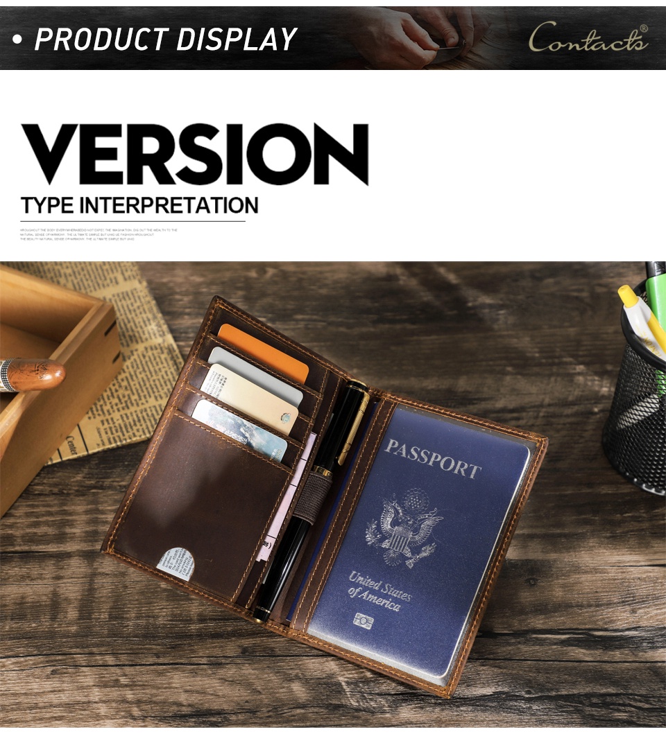 CONTACT'S Passport Holder Men Genuine Leather Thin ID Card Holder for ...