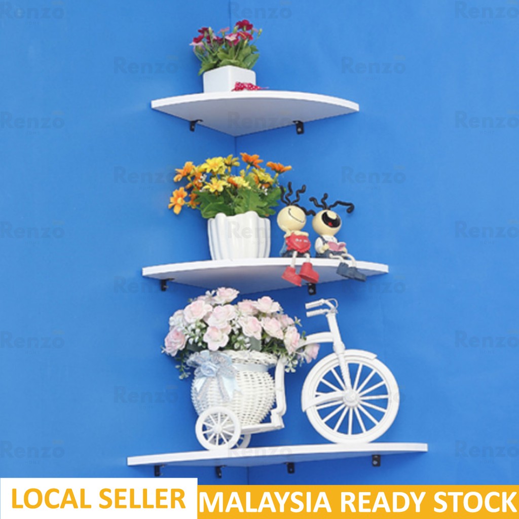 3 PCS Rak Hiasan Dinding Bucu Corner Floating Wall Shelf Rack Display ...