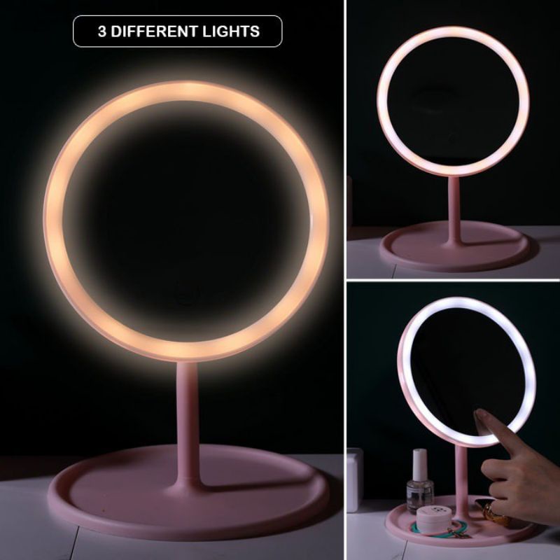 Rotating Charging Led Make Up Mirror with Light cermin lampu makeup ...