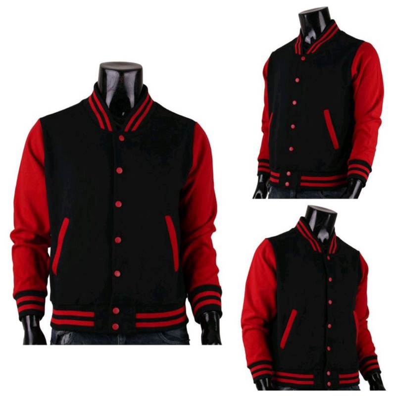 HITAM MERAH Black Varsity Jacket with Red Sleeves | Shopee Malaysia