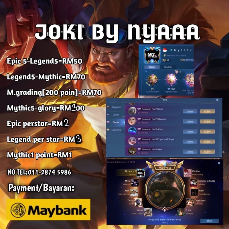 MLBB Boosting Service/Joki Rank By NYA and Friends | Shopee Malaysia