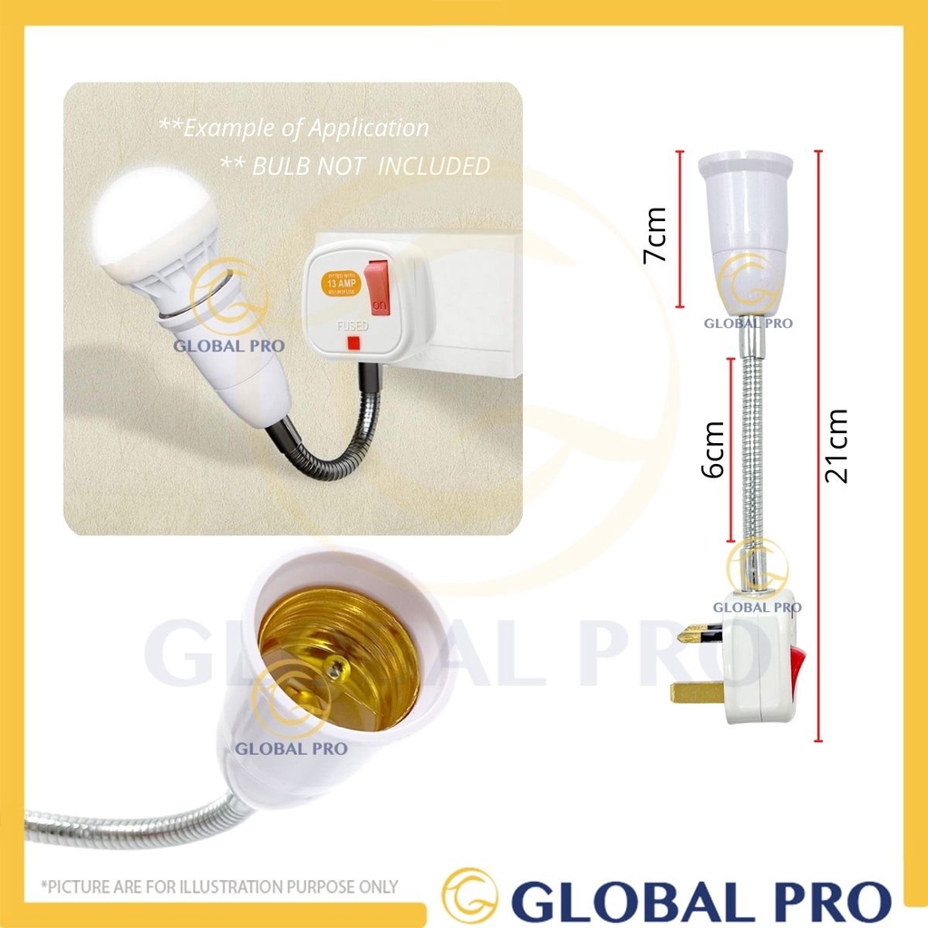 8"/ 15" 13A 3pin Plug Top E27 Light Bulb Lamp Holder Bendable Flexible ...