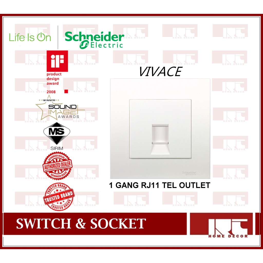 SCHNEIDER VIVACE SERIES 1 GANG TELEPHONE (RJ11) OUTLET SOCKET / WHITE ...