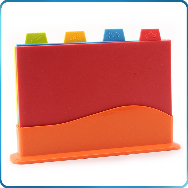 Set of 4 Index Color Coded Food Cutting Boards with Storage Stand Meat ...