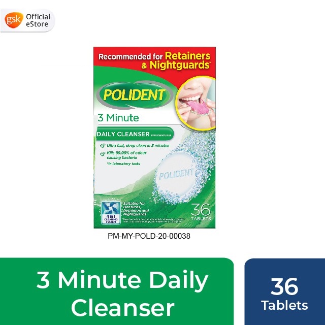 Polident Denture and Retainer Cleaning Tablets, 3 Minute Daily Cleanser ...