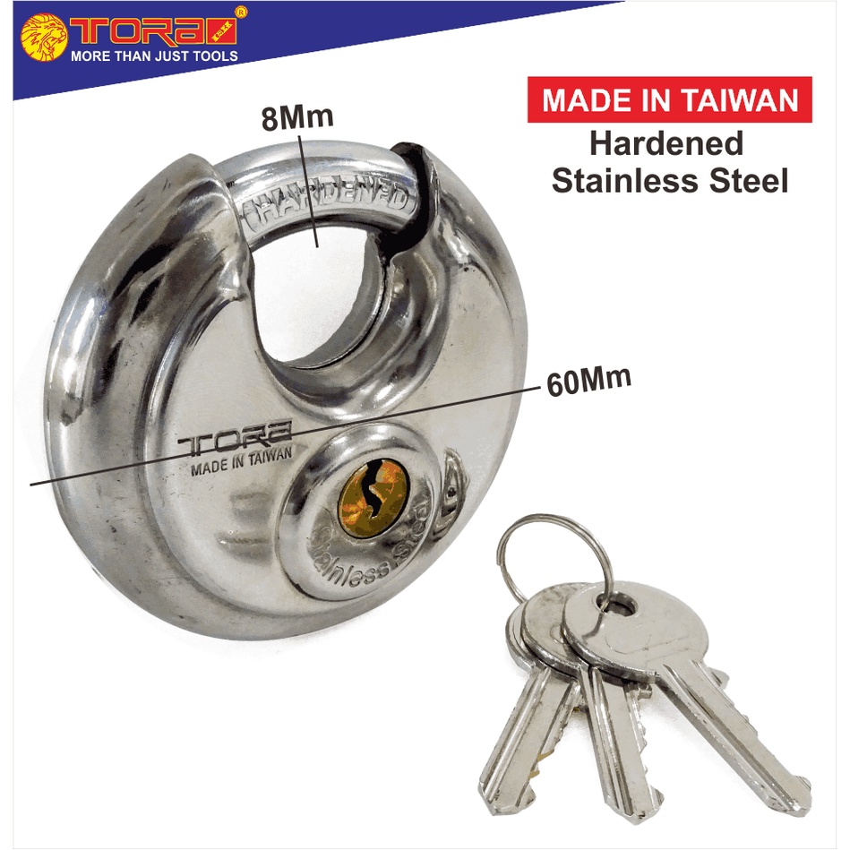 Tora 60 mm Round Padlock - Thick Stainless Padlock - TAIWAN | Shopee ...