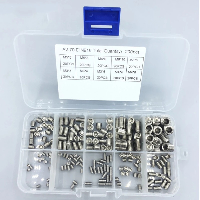 200pcs M3/M4/M5/M6/M8 Grub Screws Hex Socket Screw Stainless Steel ...