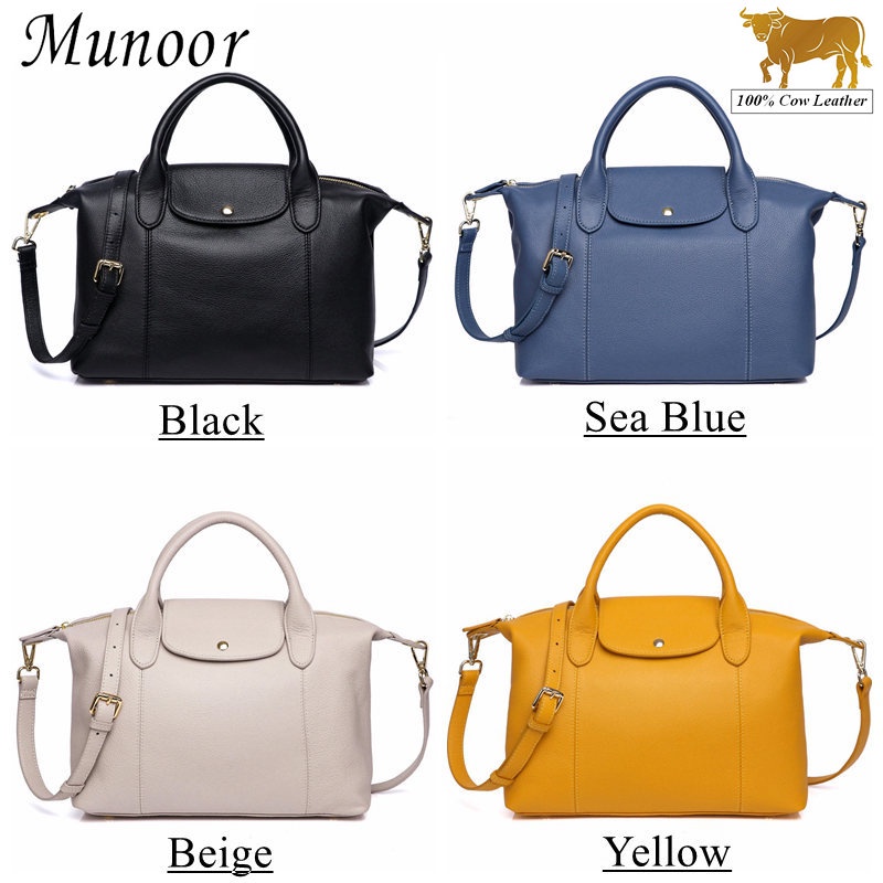 Munoor 100% Genuine Cow Leather Women Shoulder Bags Casual Soft Handbag ...