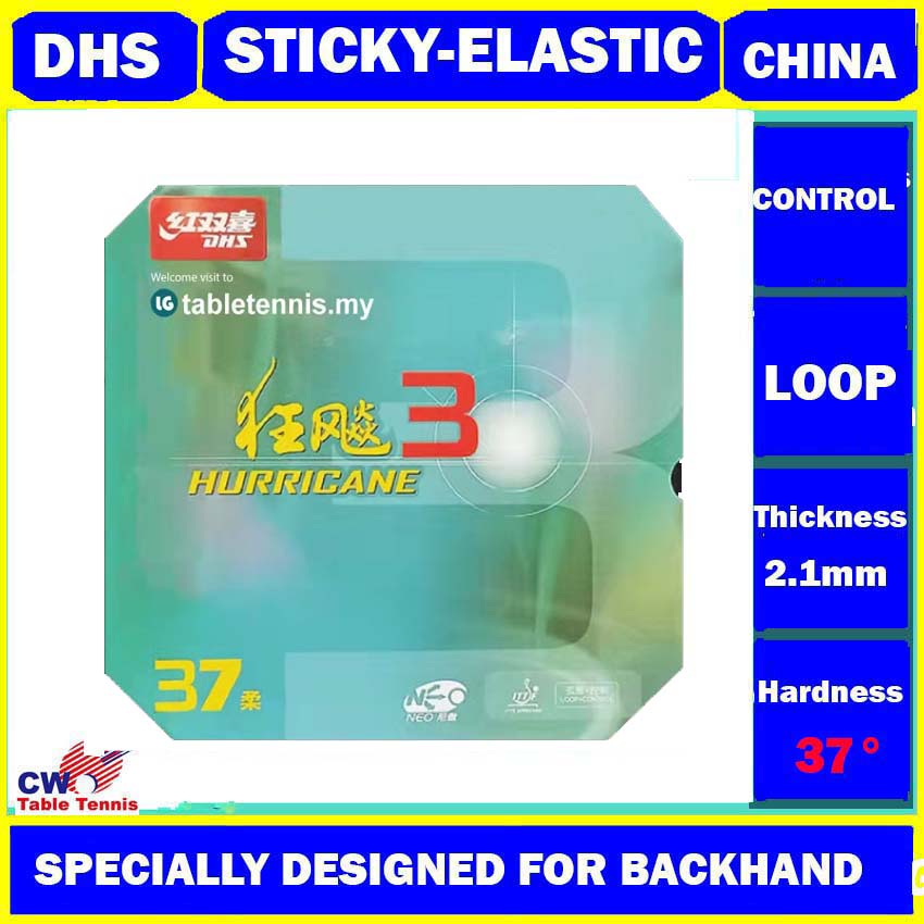 DHS Rubber Hurricane 3 Neo 37° Sticky Elastic Table Tennis Rubber Getah ...
