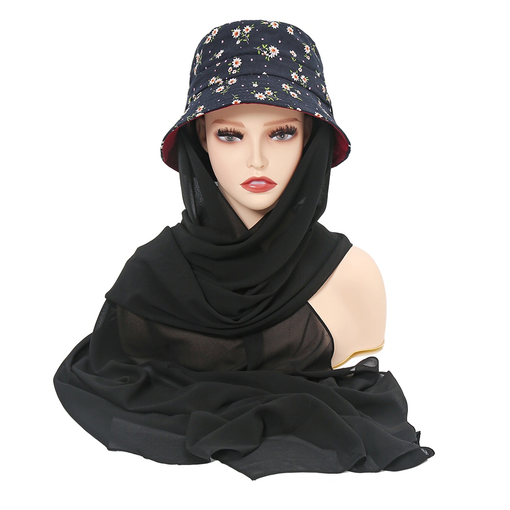 Musilm Women Chiffon Hijab With Bucket Hat Cap Summer Fisherman Caps ...