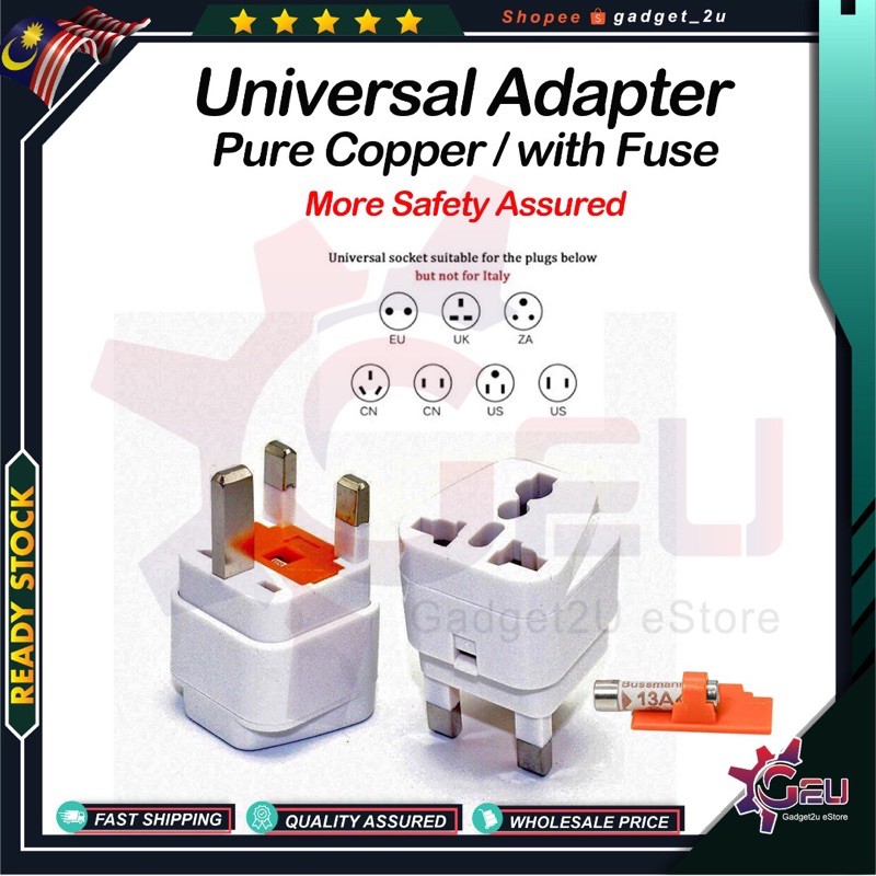 3 Pin Pure Copper Adapter Plug With Fuse,Grounded Universal Plug ...