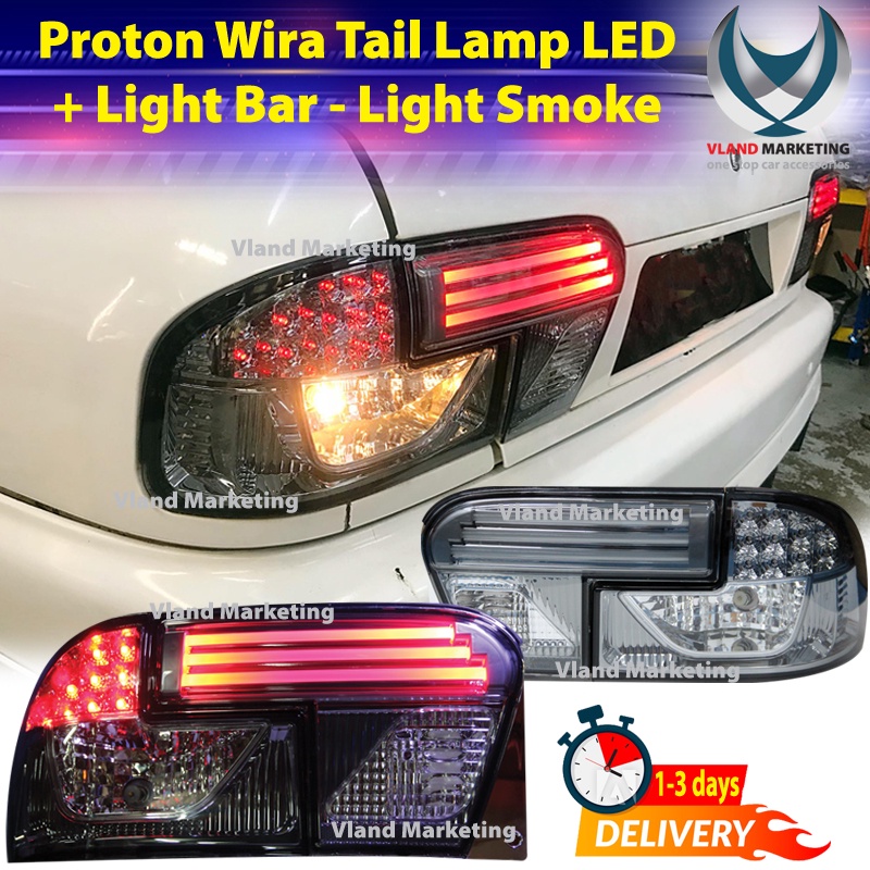 Proton Wira Tail Lamp LED + Light Bar - Light Smoke (kiri & kanan) wira ...