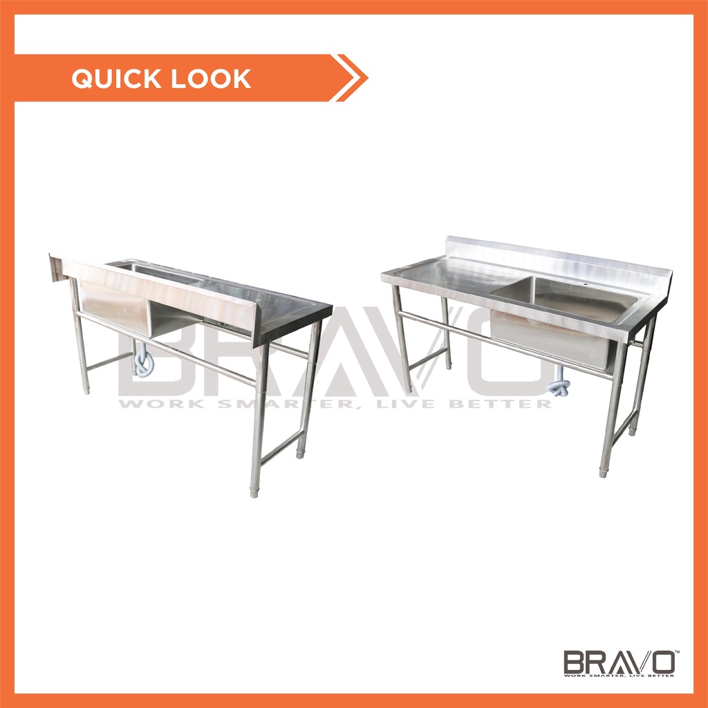 BRAVO Kitchen Sink Sinki Dapur Stainless Steel Kitchen Table with Rack Sink Stainless Steel ...