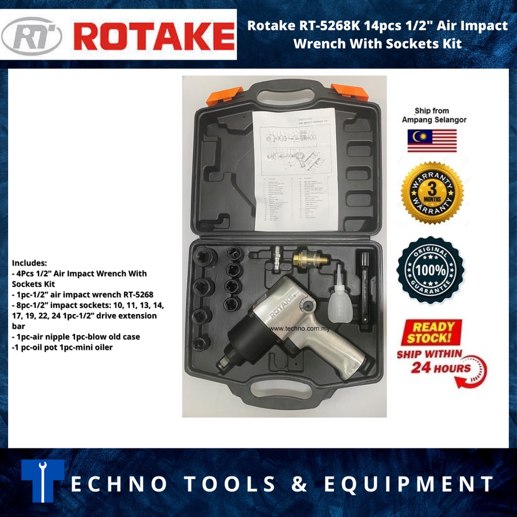 Rotake RT-5268K 14pcs 1/2" Air Impact Wrench With Sockets Kit | Shopee Malaysia