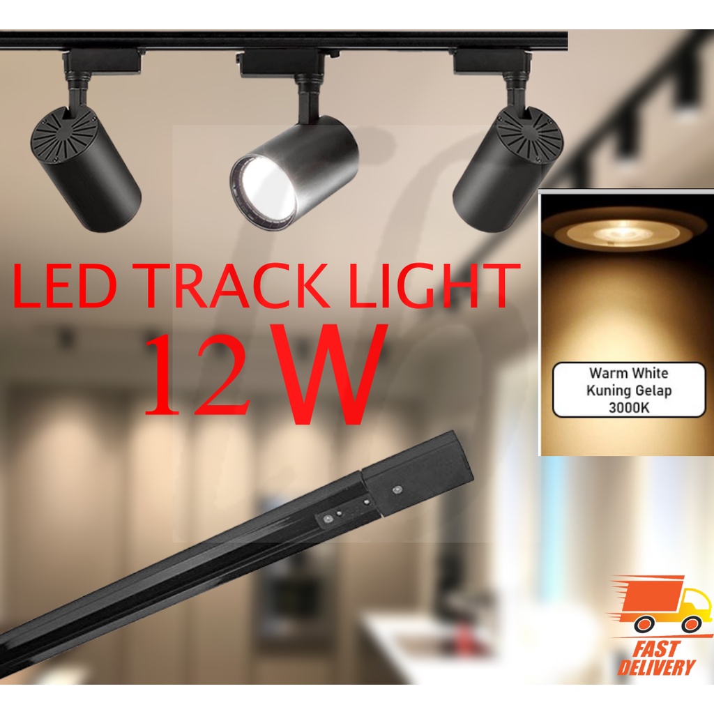 12W LED TRACK LIGHT SET 1Track+3Light Rail Dan Lampu Spotlight Track ...