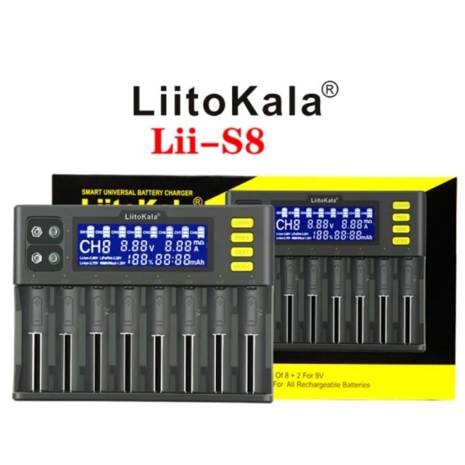 LiitoKala Lii-S8 LCD Battery Charger 8 Slot for 10440 18350 18490 18650 ...