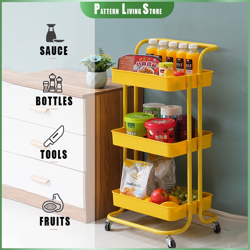 Trolley Rack 3 Tier Multifunction Storage Office Shelves Home Kitchen ...