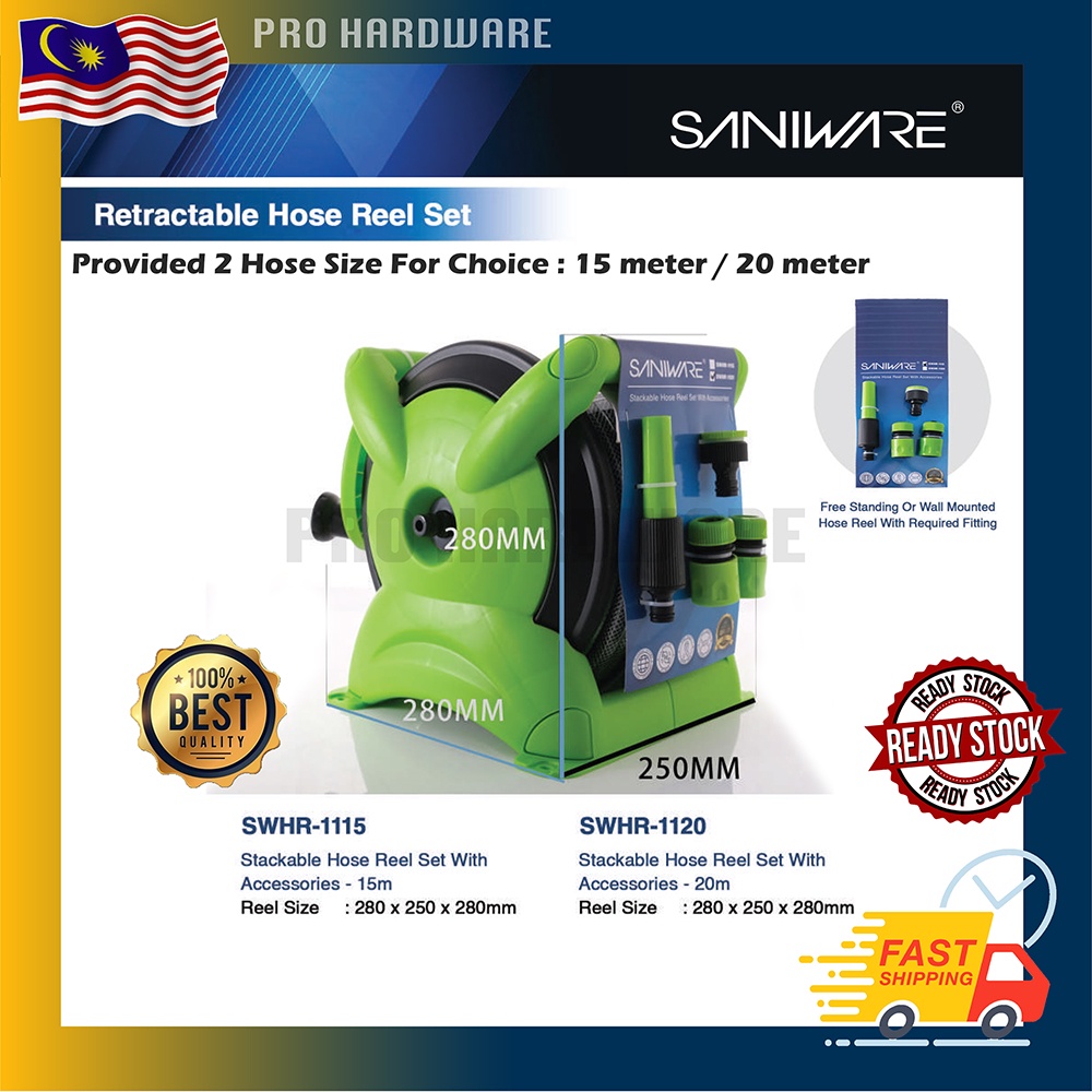 SANIWARE High Quality 15m & 20m Wall Mounted Retractable Hose Reel ...