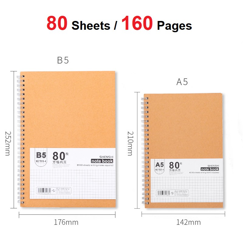 Notebook 160 Pages A5 / B5 : GRID / BLANK / LINE Spiral Book Craft ...